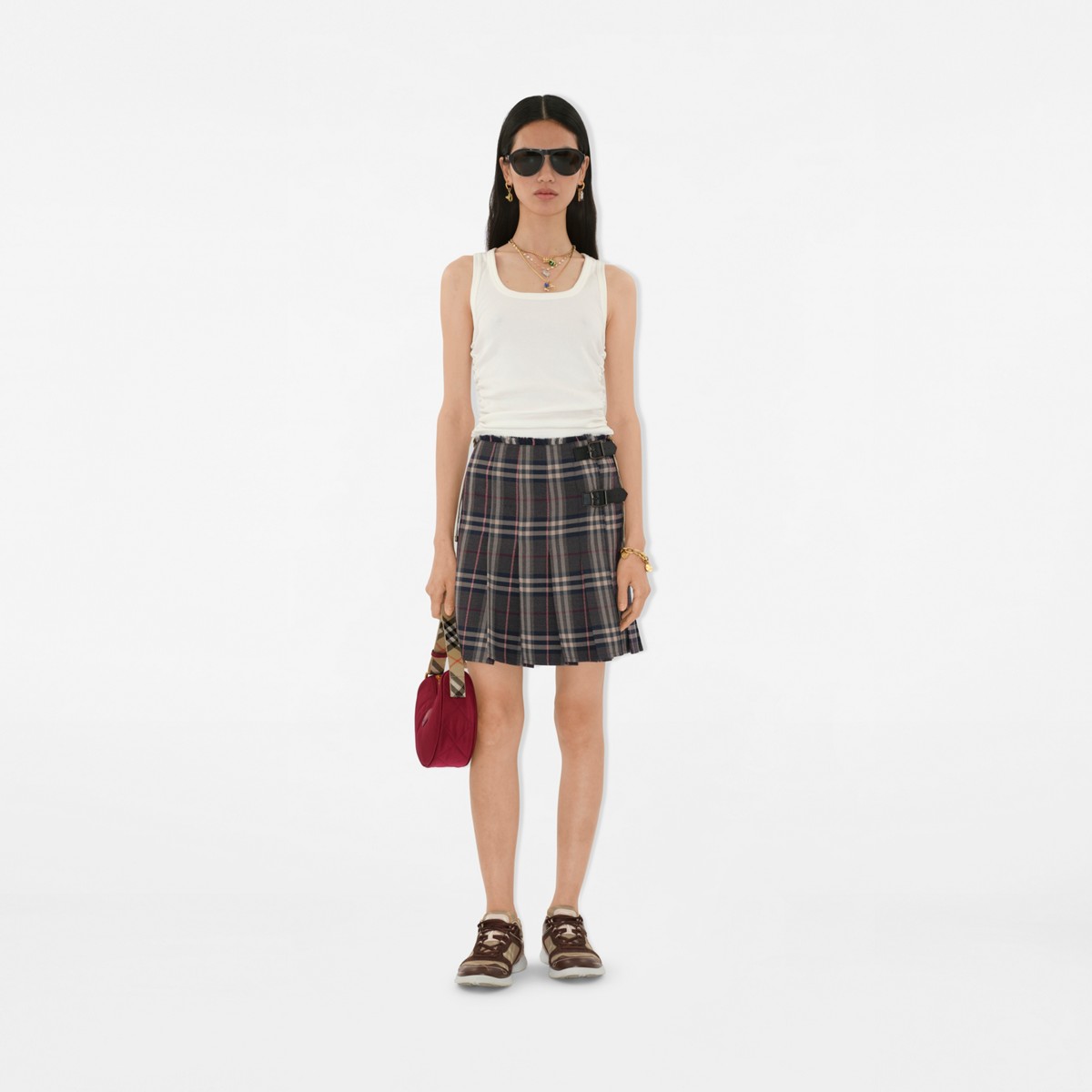 BURBERRY Burberry Check Wool Mini Kilt with Fringing and Buckle Detail